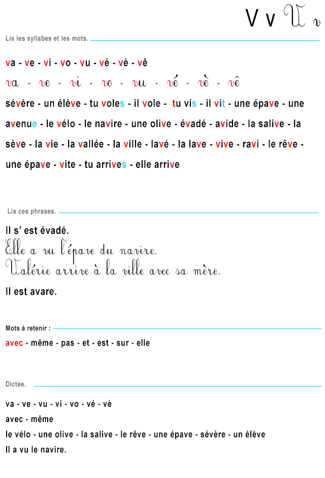 Fiche De Lecture Imprimer Le Son V Apprendre Lire